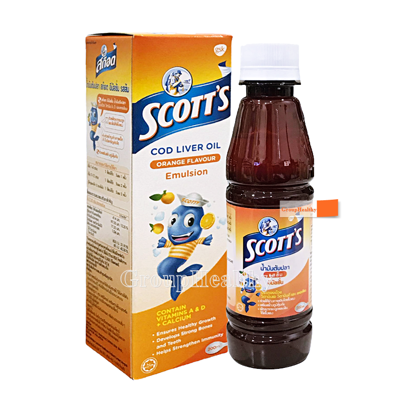 SCOTT’S COD LIVER OIL Emulsion สก๊อต อีมัลชั่น น้ำมันตับปลา รสส้ม 200 ...