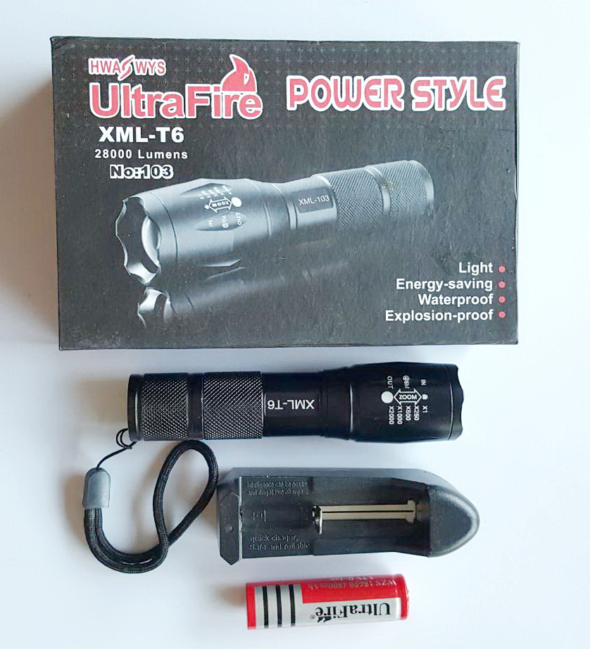 CREE LED ไฟฉายแรงสูง ไฟฉายเดินป่า 28000 Lumens รุ่น XML-T6 ชาร์จ/ซูมได้ กันน้ำ อุปกรณ์ครบชุด ...