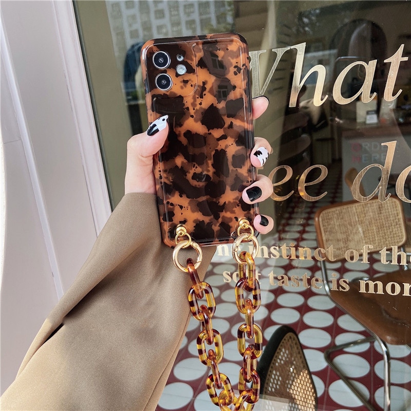For iPhone 13 Pro Max Case Vintage Leopard Wrist Chain Phone Case For ...