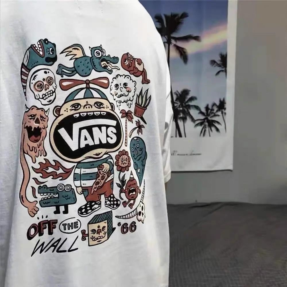 ⊙VANS ฤดูร้อนแขนสั้นเสื้อยืดผู้ชายและผู้หญิงอินเทรนด์ยี่ห้อพิมพ์ ...
