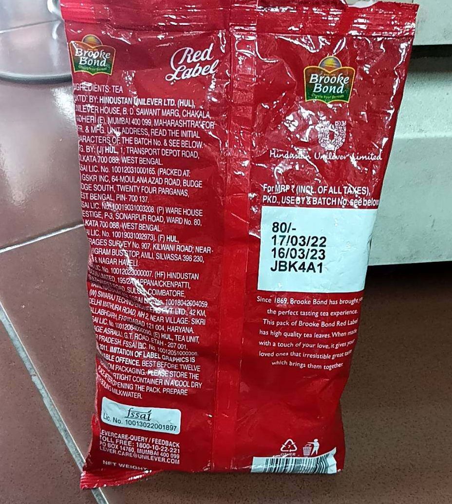 Brooke Bond Red Label Tea 500g บรู๊ค บอนด์ เรดเลเบิ้ล ผงชาดำ ขนาด - S.T ...