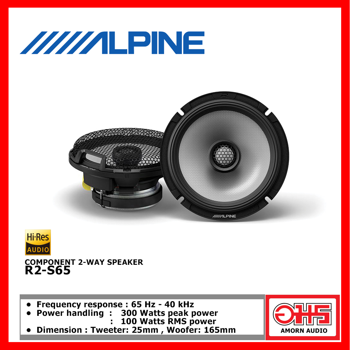 ALPINE R2-S65 COMPONENT 2-WAY SPEAKER ลำโพงแกนร่วม Hi-Res 100 Watts RMS ...