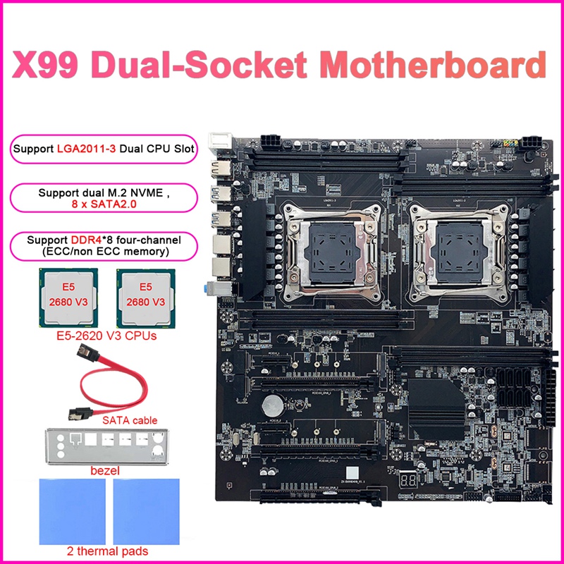 X99 Dual-Socket E-ATX LGA2011-3 Dual CPU DDR4 ECC RAM Slot Motherboard ...