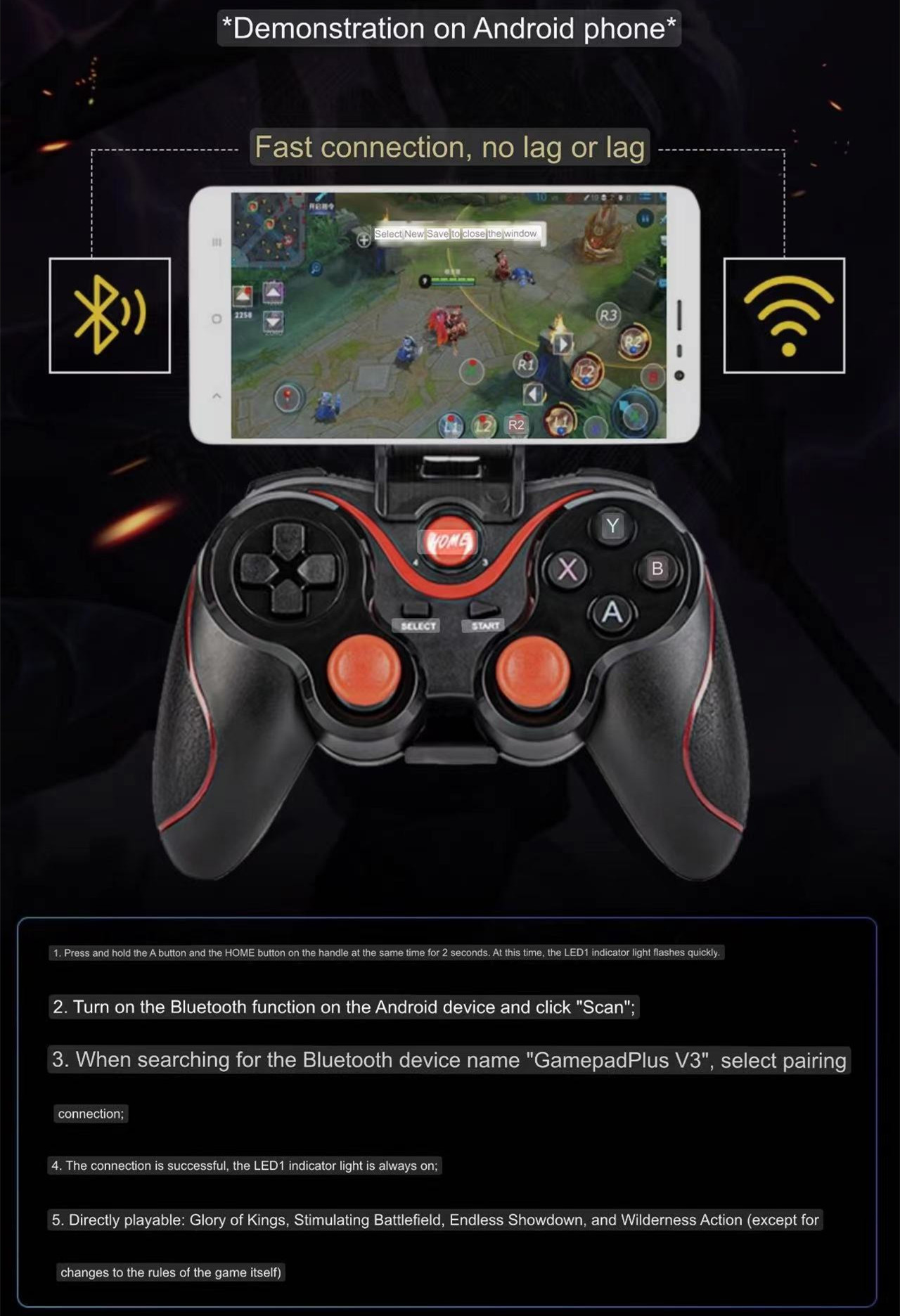 X3 เกมไร้สายบลูทูธคอนโทรลเลอร์คอนโทรลเลอร์เกมมือถือรองรับ IOS Android ...