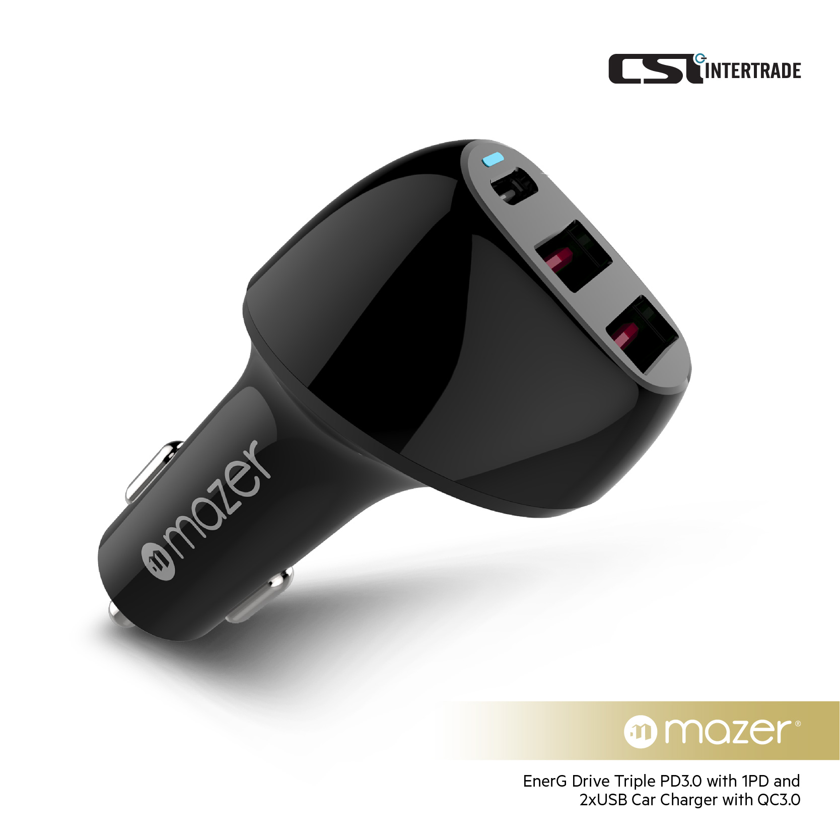 Mazer หัวชาร์จในรถยนต์ แบบชาร์จเร็ว 3 in 1 EnerG Power Drive 54W DUAL ...