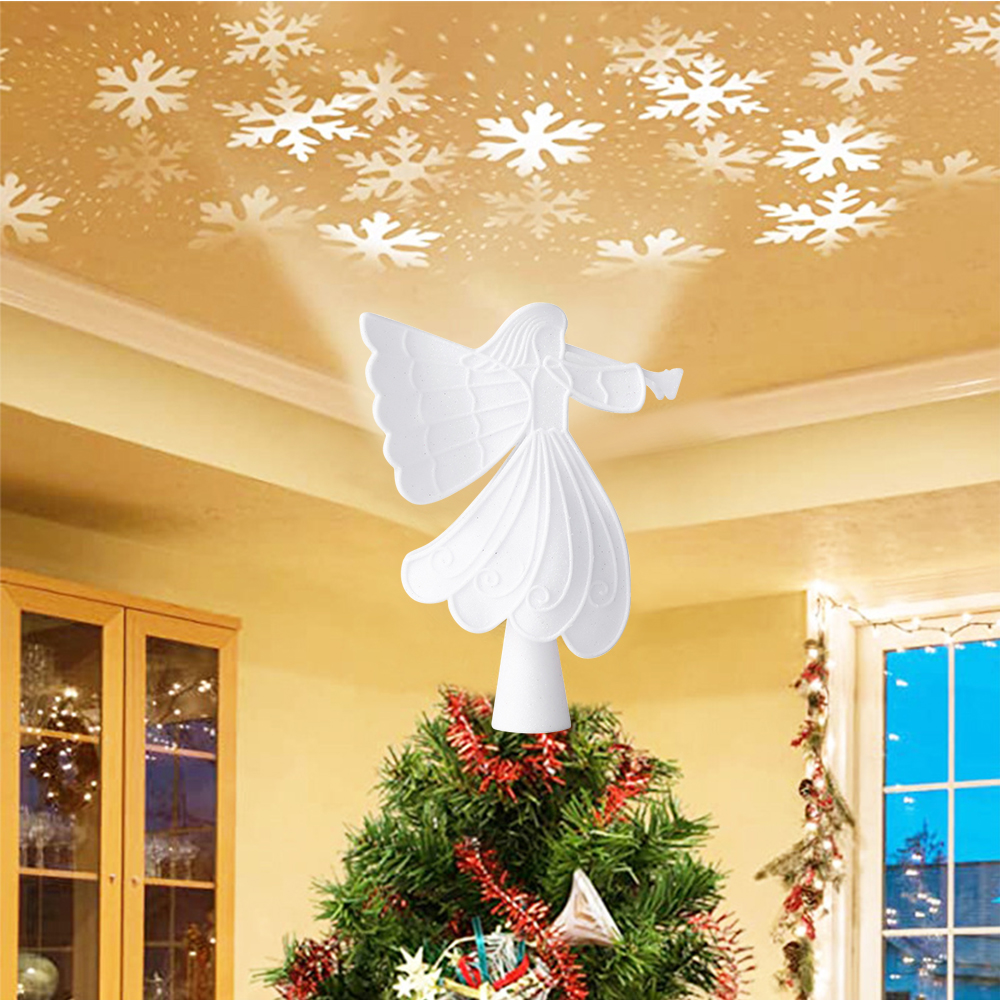 LED projection lamp angel tree top star 3D rotating snowstorm angel ...