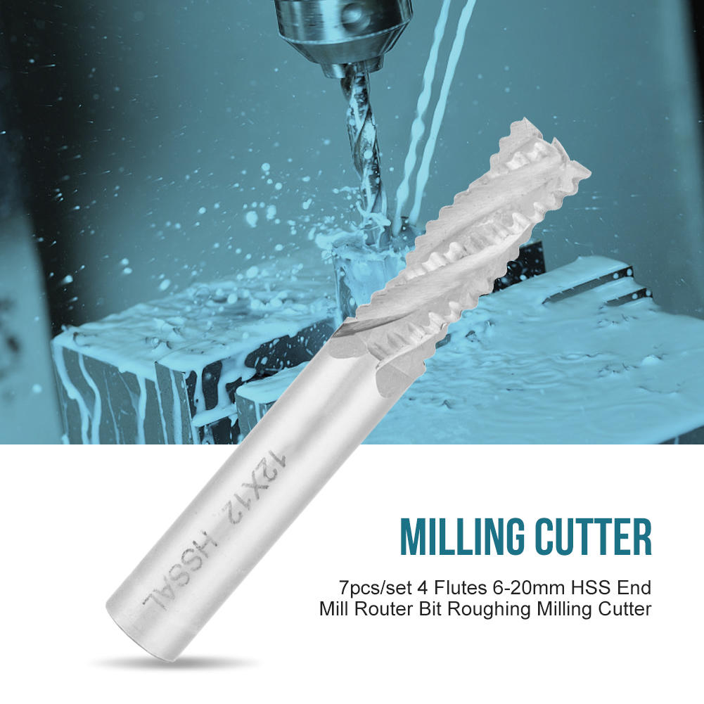 【วันนี้เท่านั้น】7pcs 4 Flutes M6-M20 End Mill Router Bit Roughing ...