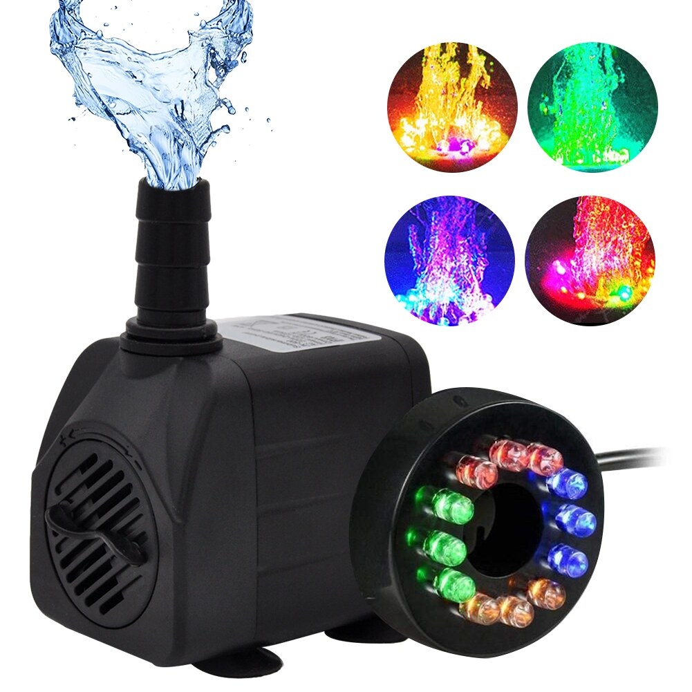 220V 10W Mini Water Pump With 12 Color LED Light Ultra Quiet ...