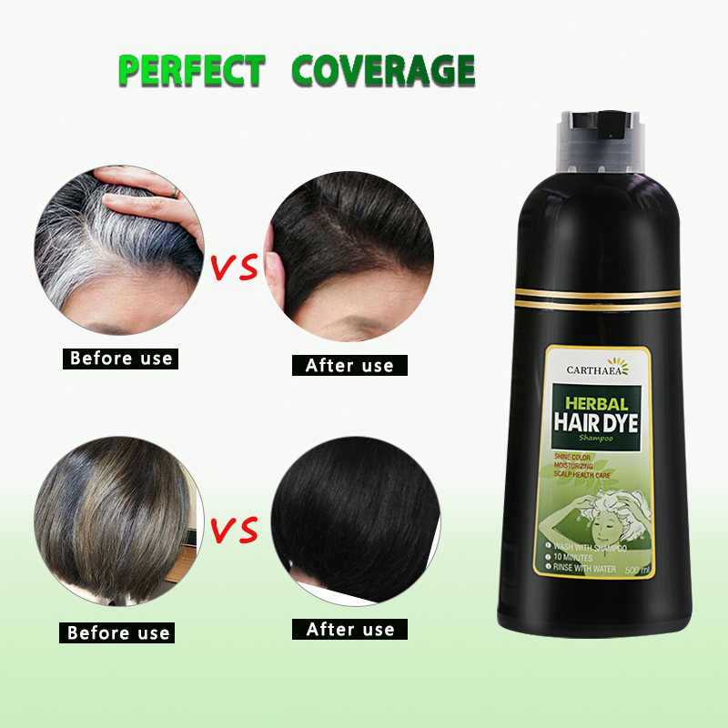 Carthaea Herbal Hair Dye Shampoo Black แชมพูเปลี่ยนสีผม สีดำ 500 ml. คา ...