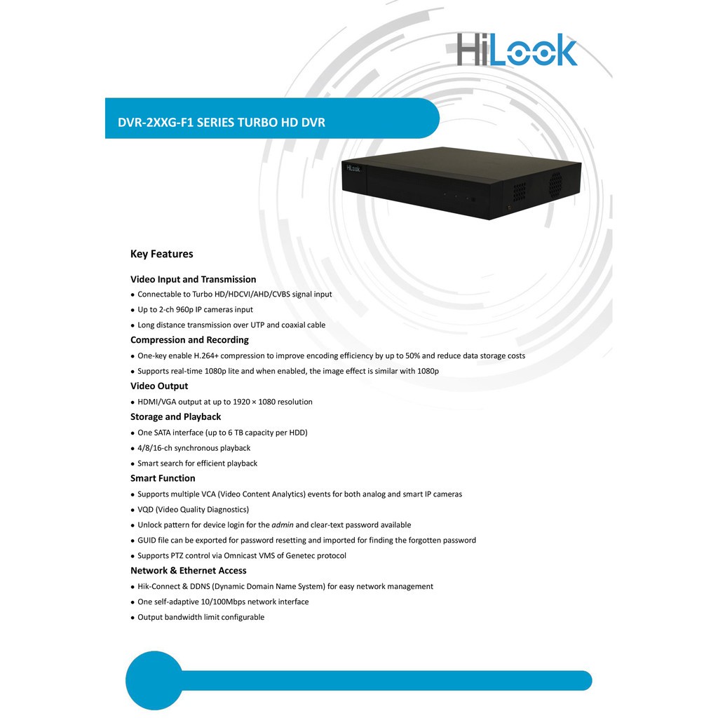 [ประกันศูนย์ไทย 2 ปี] HiLook เครื่องบันทึกกล้องวงจรปิด DVR-208G-F1 2MP lite, (8 CH) รองรับกล้อง ...