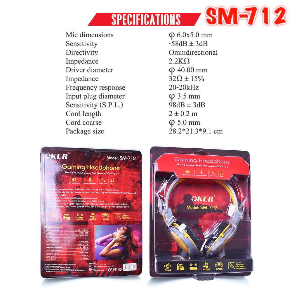 แท้100 OKER SM-712 GAMING HEADPHONE หูฟัง ครอบหู เกมส์มิ่ง Headset หัวเสียบ 3.5 มม เสียงดี CC ...