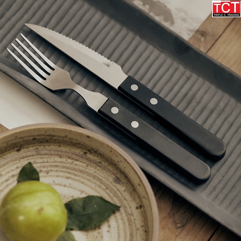 ช้อม ส้อม มีดสเต็ก สแตนเลส ด้ามไม้ สีดำ - Triple C Trading. - ThaiPick