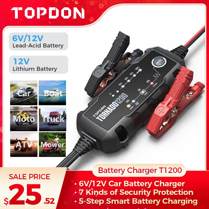 TOPDON 12/24V Car Battery Charger Automatic Power Puls Repair For Car ...