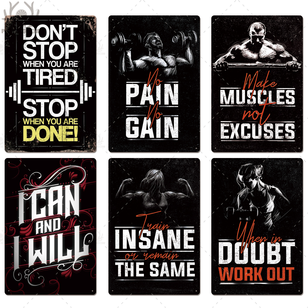 Gym Sign Metal Poster Plaque Metal Work Out Wall Decor for Man Cave Gym ...