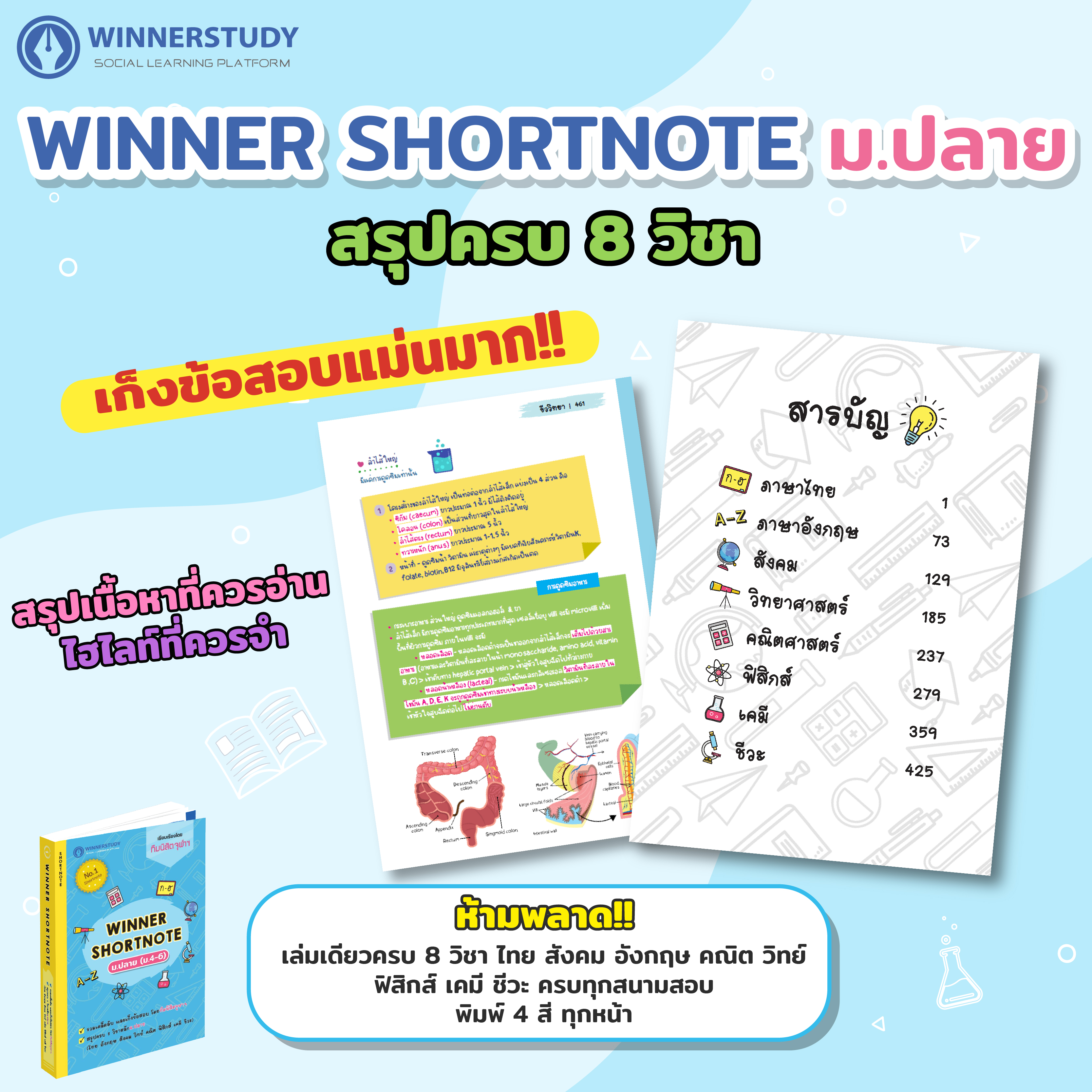 หนังสือสรุป WINNER SHORTNOTE ม.ปลาย ครบ 8 วิชา ม.4-6 - megastudy - ThaiPick