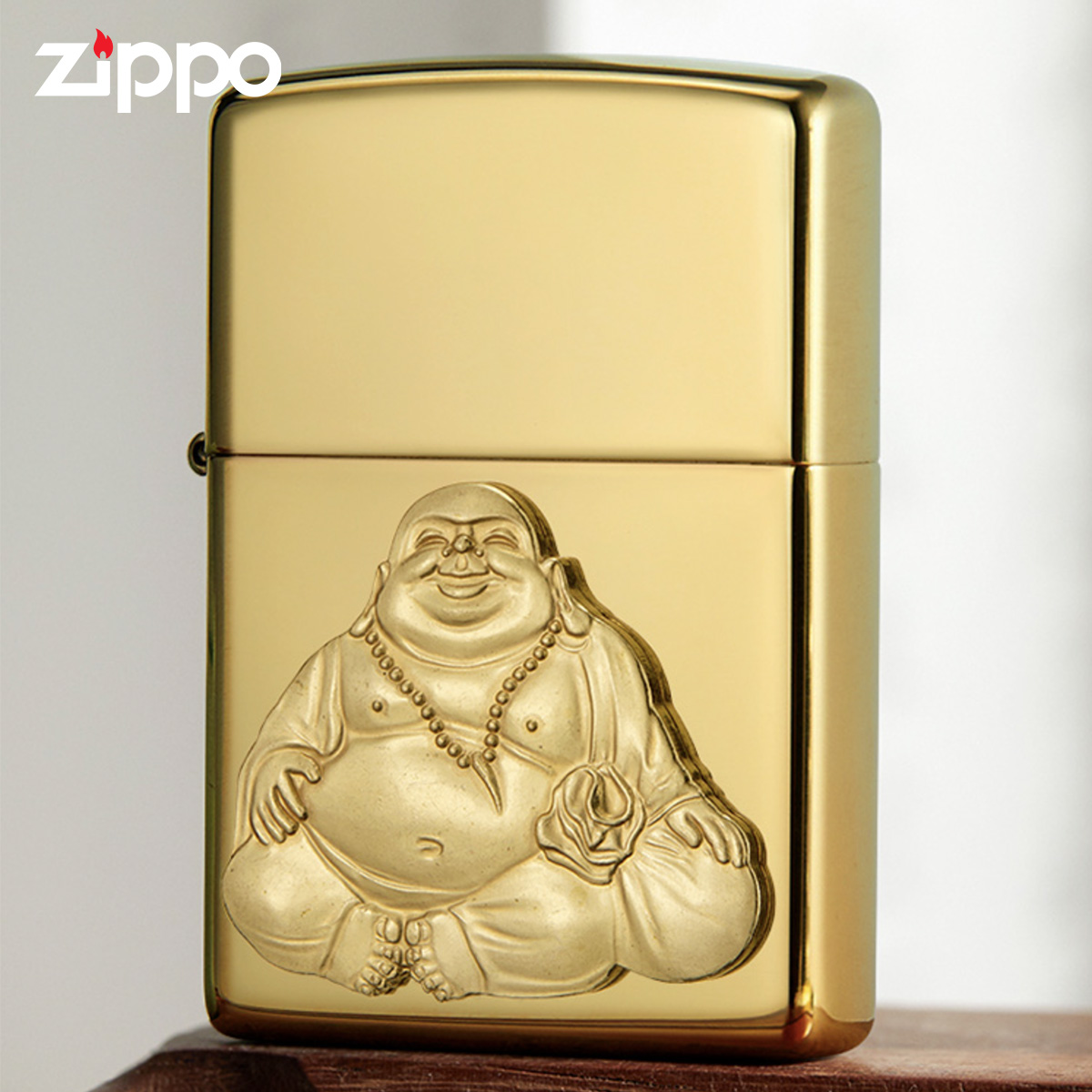 Zippo Laughing Buddha Emblem Design High Polish Brass Pocket Lighter ...