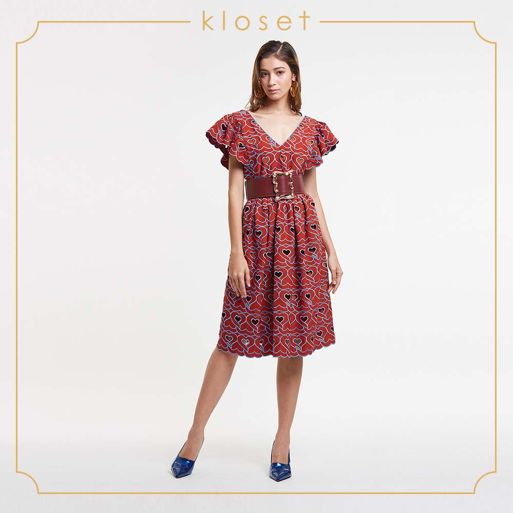 Kloset heart embroidered dress (AW19-D006)เสื้อผ้าผู้หญิง เสื้อผ้าแฟชั่น เดรสแฟชั่น เดรสผ้าปัก ...