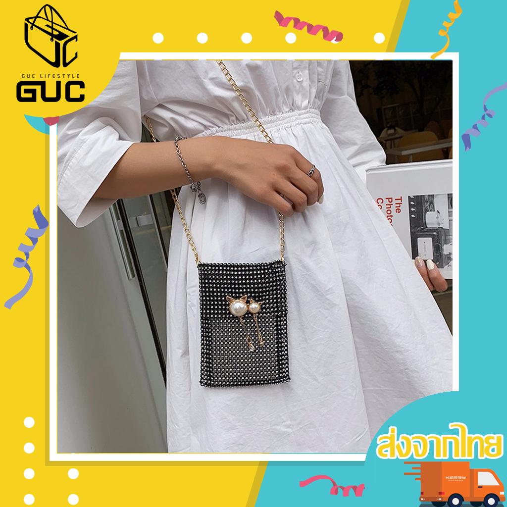 GUCSELECTED(B1022) -กระเป๋าสะพายข้างวิ้งๆแต่งด้วยมุกหูแมวน่ารัก กระเป๋าสะพายข้างผู้หญิงกระเป๋า ...