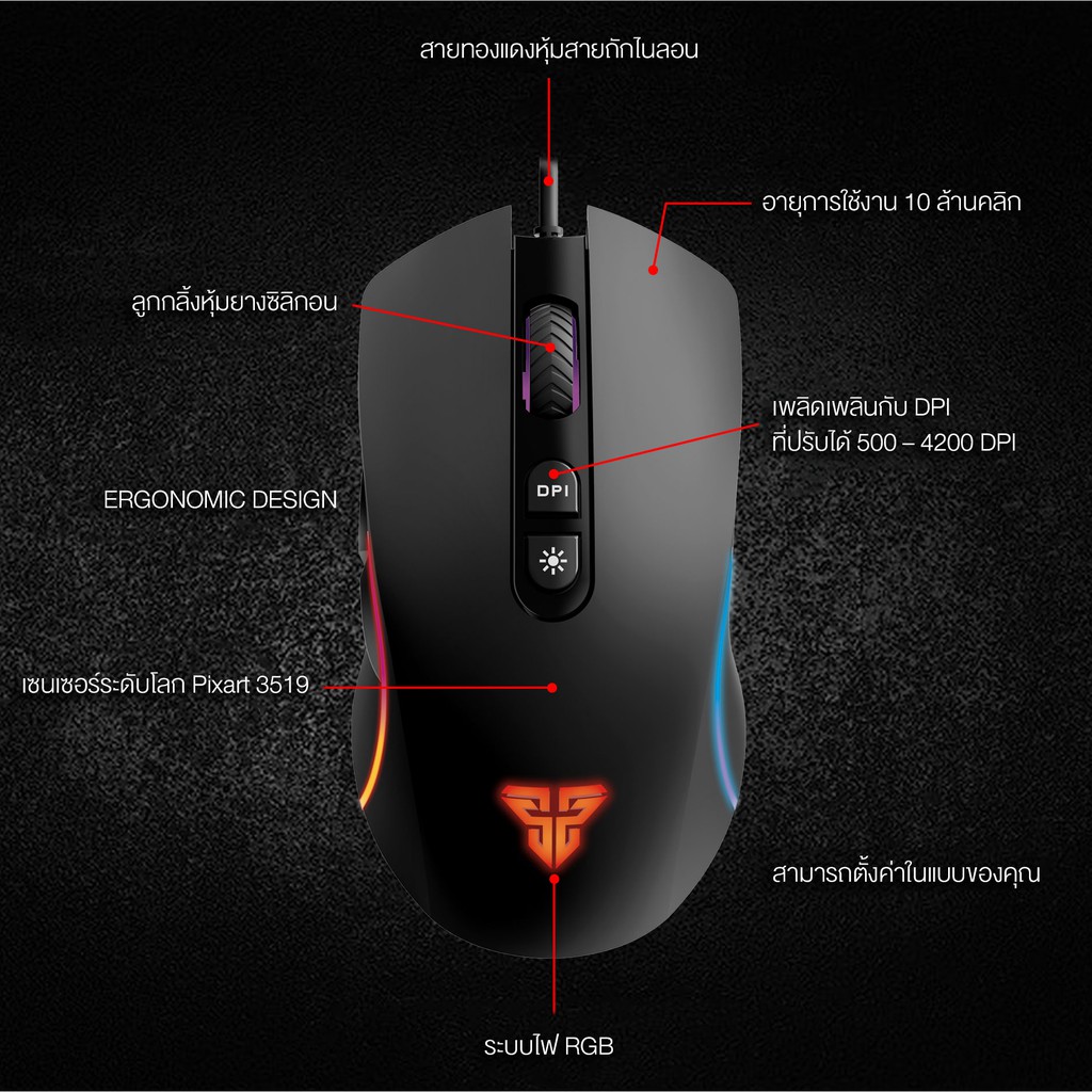 โปรโมชั่น FANTECH X16 THOR II Optical Macro Key RGB Gaming Mouse เมาส์ ...