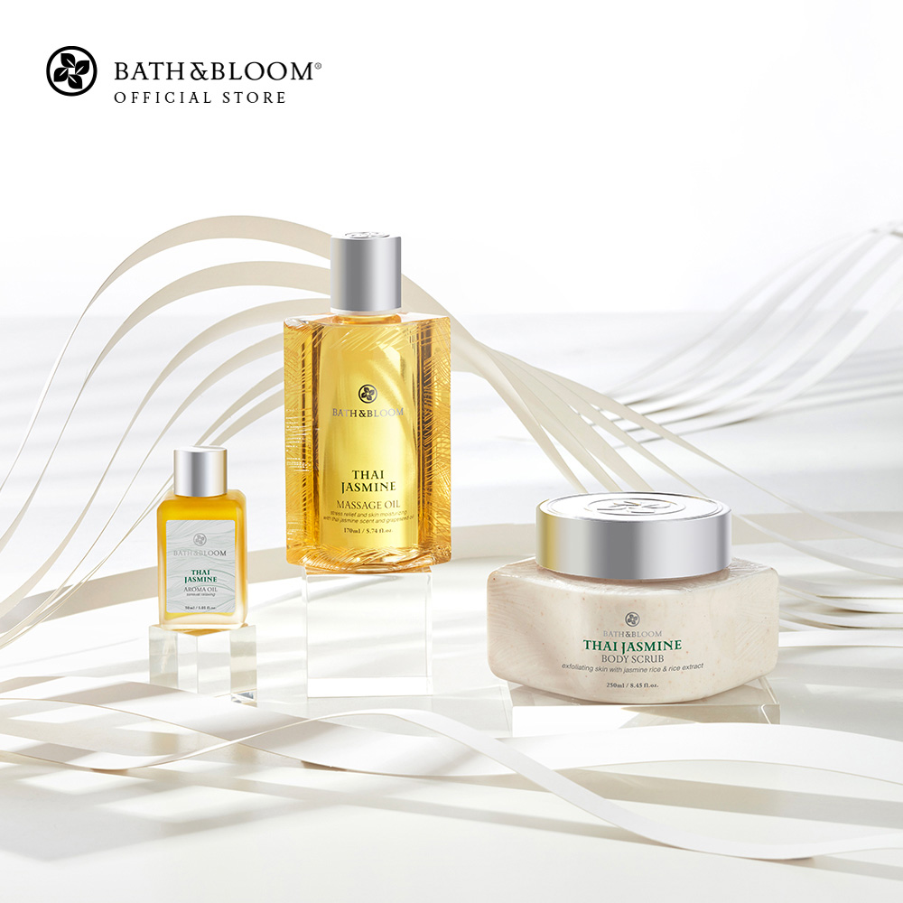 BATH BLOOM Thai Jasmine Massage Oil 170ml. บาธ แอนด์ บลูม น้ำมันนวดอโรมา กลิ่นดอกมะลิไทย 170 มล ...