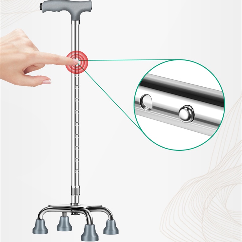 Adjustabe Walking Stick Quad Cane Portable Trusty Cane for Elders ...