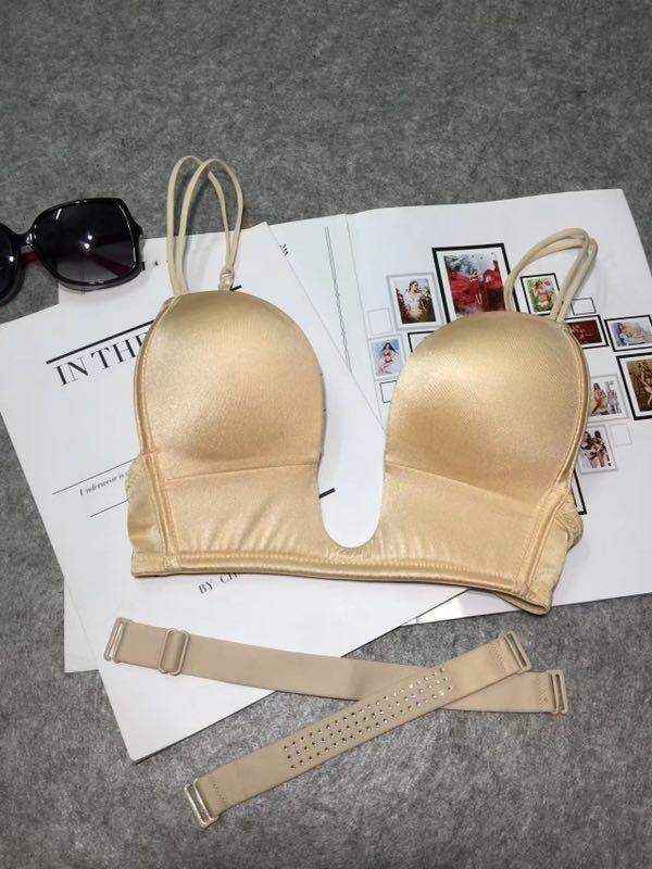 New Ultra Deep U Plunge Wire Free Push up V Bra 3 Way Straps Brassiere ...