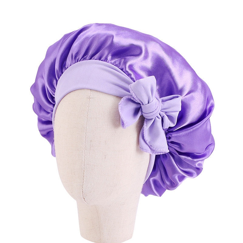 Kids Satin Solid Color Sleeping Hat Night Sleep Baotou Cap Cute Bow ...