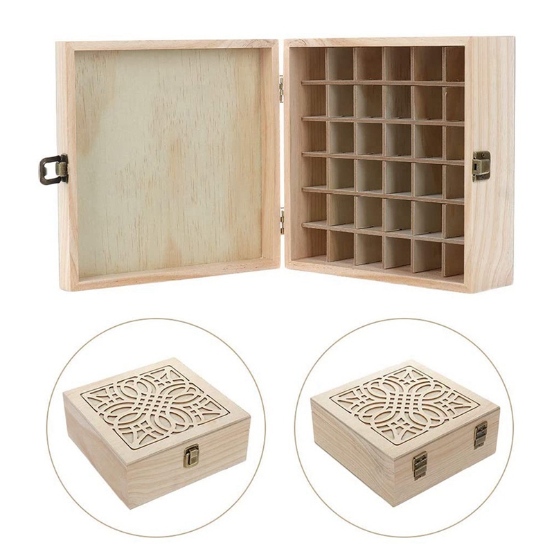 36Slot Essential Oil Wooden Storage Box Travel Display Case Holder Wood ...