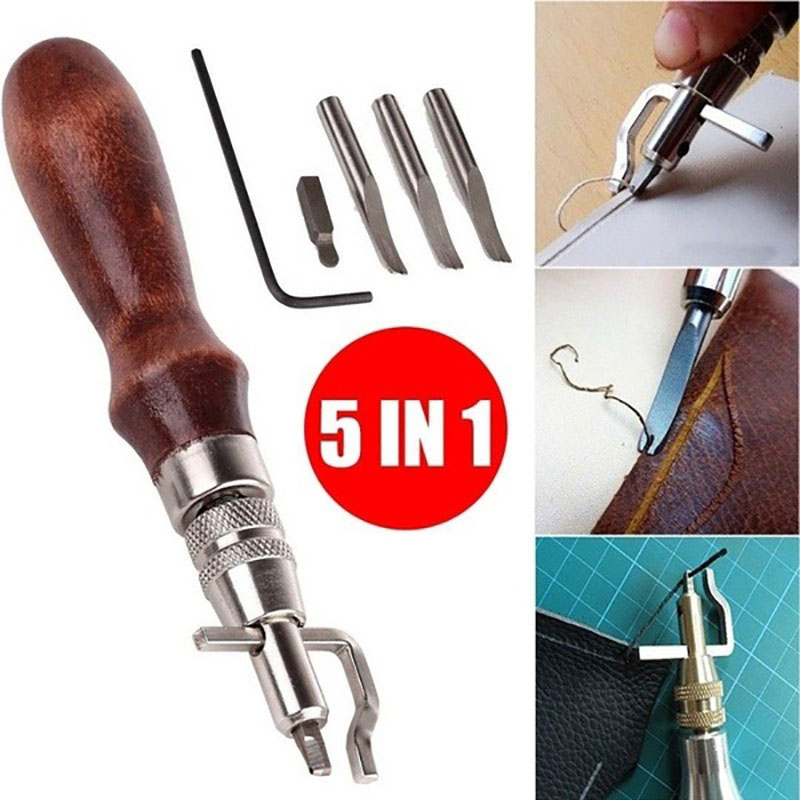 5 in 1 DIY Leather Craft Stitching Groover Crease Leather Tool Set ...