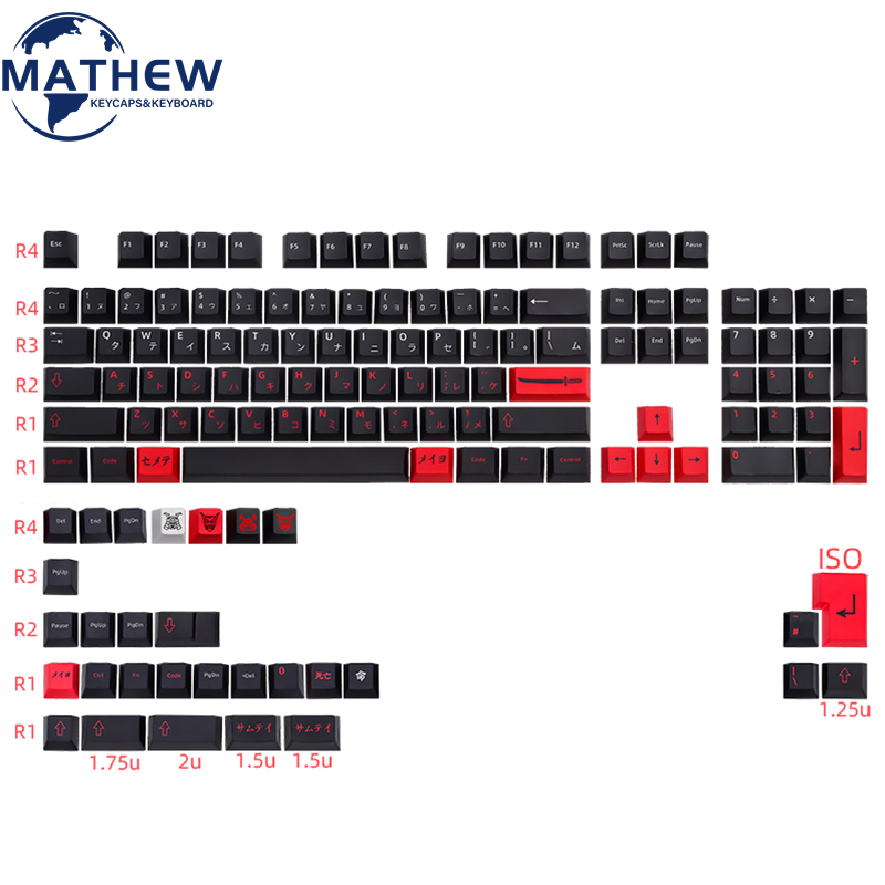 Bushido Keycap 61/68/84/87/104/108 Keys keycap Layout Cherry Profile ...