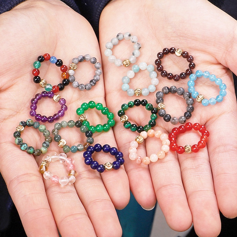 Natural Crystal Stone Elastic Ring 4mm Healing Gemstone Handmade ...