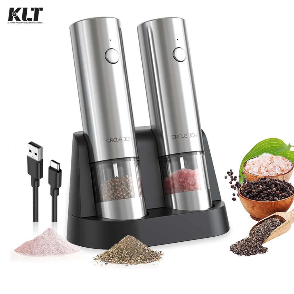 เครื่องบดพริกไทยไฟฟ้าเครื่องบดเกลืออัตโนมัติ USB ชาร์จเครื่องบด ...