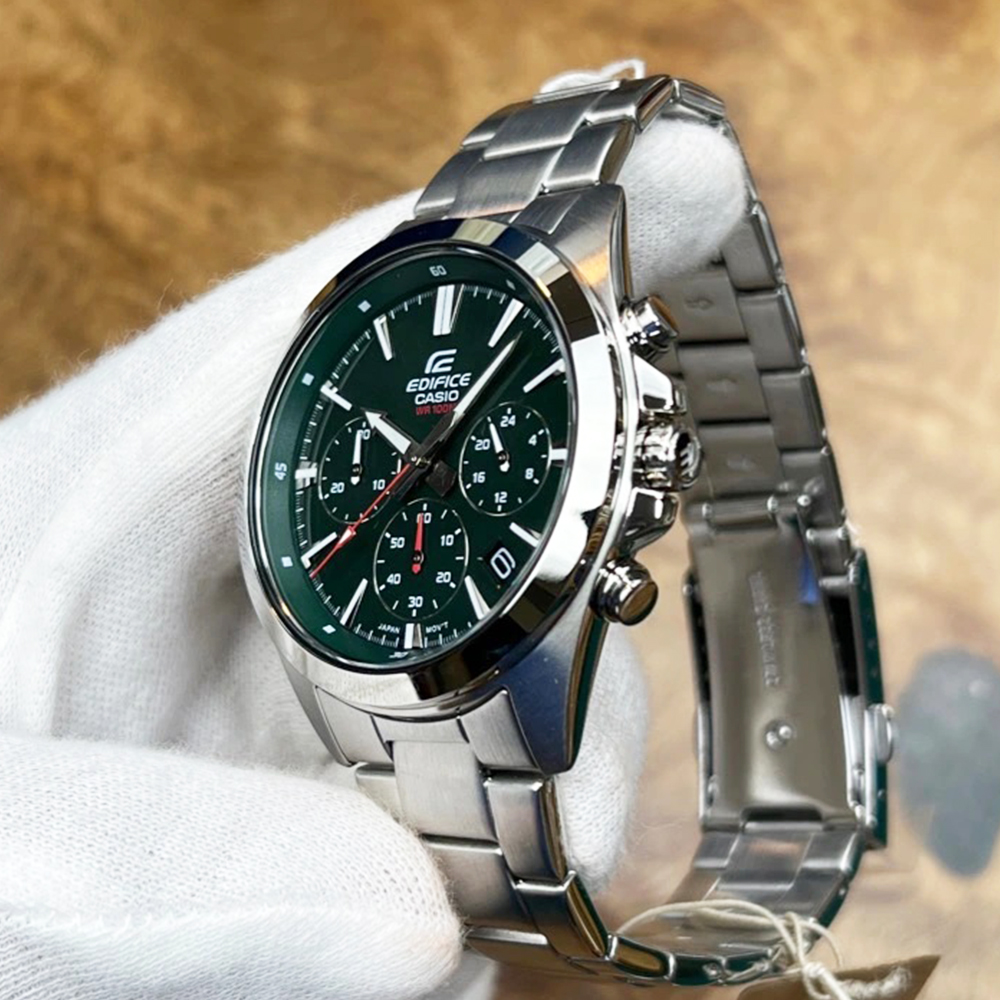 Casio Edifice นาฬิกาข้อมือผู้ชาย สายสแตนเลส รุ่น EFV-630D-3AVUDF (สีเงิน / หน้าปัดสีเขียวเข้ม ...