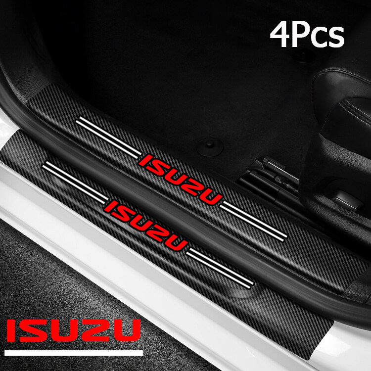 4pc/Set Car Door Side Step Sill Strip Carbon Fibre Leather Anti Scratch ...