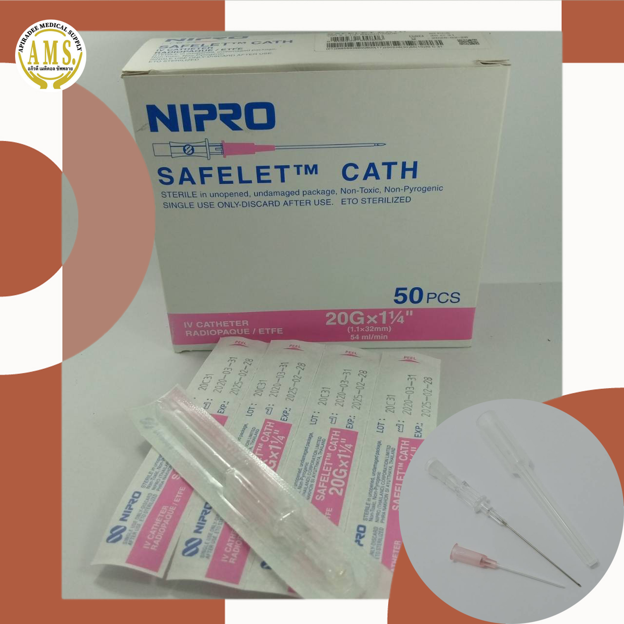 Nipro Safelet Cath เบอร์ 20G x 1 1/4"(1.1x32mm) เข็มฉีดยาพลาสติกเบอร์ ...