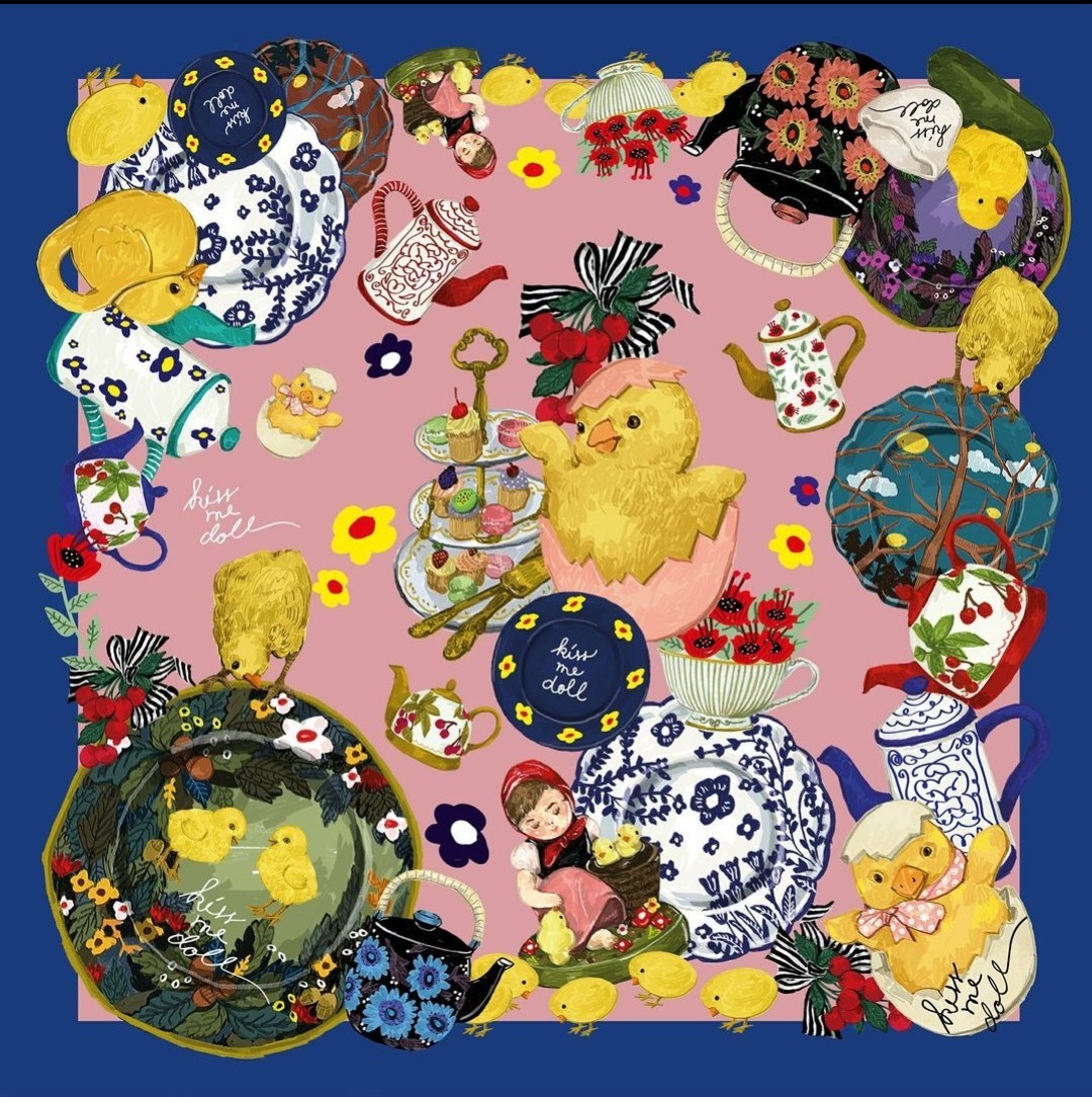Kiss Me Doll - ผ้าพันคอผ้าคลุมไหล่ Party Tea cup ขนาด 100x100 cm - Kiss ...