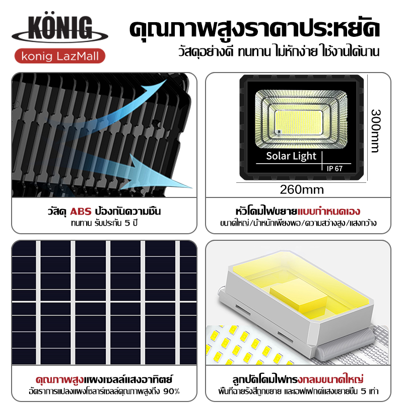 KONIG 1000W Solar lights ไฟโซล่า ไฟสปอตไลท์ กันน้ำ ไฟ Solar Cell ใช้ ...