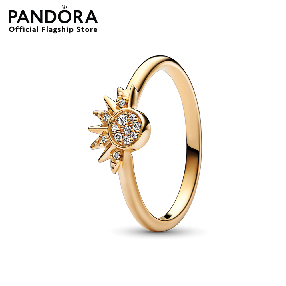 Pandora Celestial sun 14k gold-plated ring with clear cubic zirconia ...