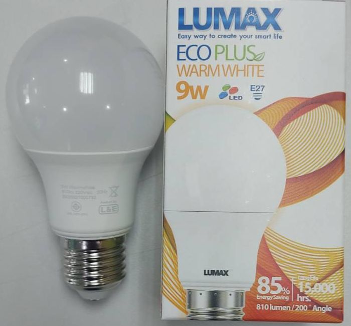 หลอดไฟ LED LUMAX ECO PLUS E27 9W Warmwhite(แสงสีเหลือง) | Lazada.co.th