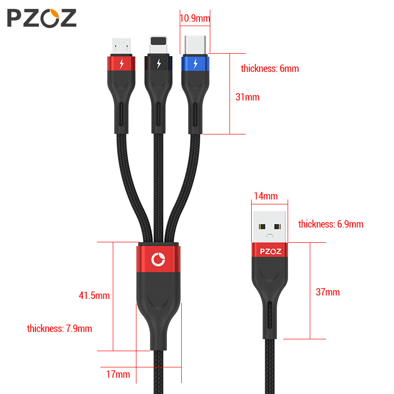 PZOZ 3 IN 1 USB Cable Micro USB C Fast Charging Adapter Microusb Type-C ...