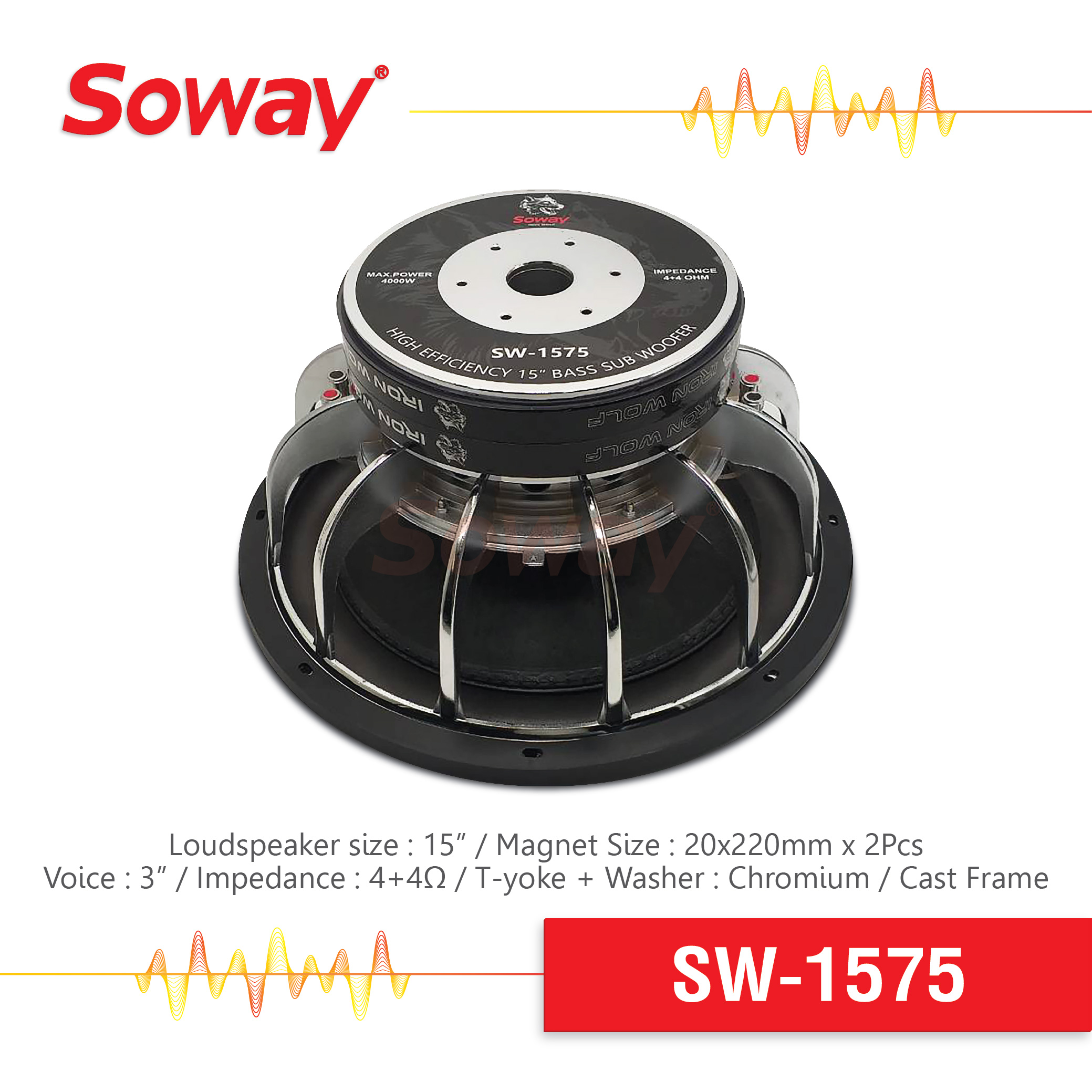 Soway SW-1575 ลำโพงซับวูฟเฟอร์ ขนาด15นิ้ว แม่เหล็ก220x20มม แม่เหล็ก2 ...