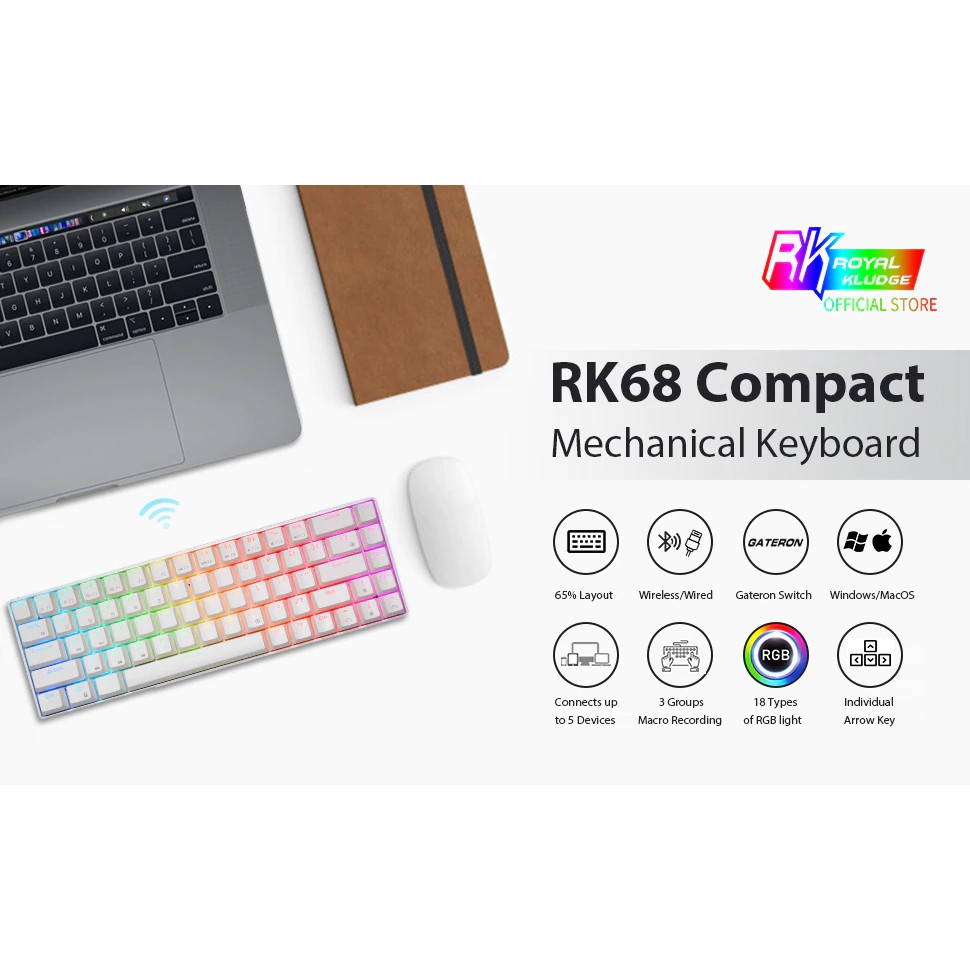 Royal Kludge RK68 RGB Hotswap คีย์บอร์ดเกมมิ่งคีย์ไทย ไร้สายบลูทูธและมี ...