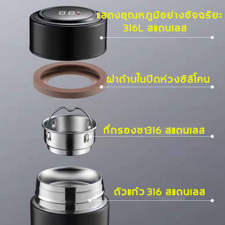 แก้วน้ำเก็บอุณหภูมิ 500ml อุณหภูมิที่มองเห็นได้ LED ถ้วยร้อน ถ้วยเก็บอุณหภูมิ จอแสดงผล ถ้วยกาแฟ ...