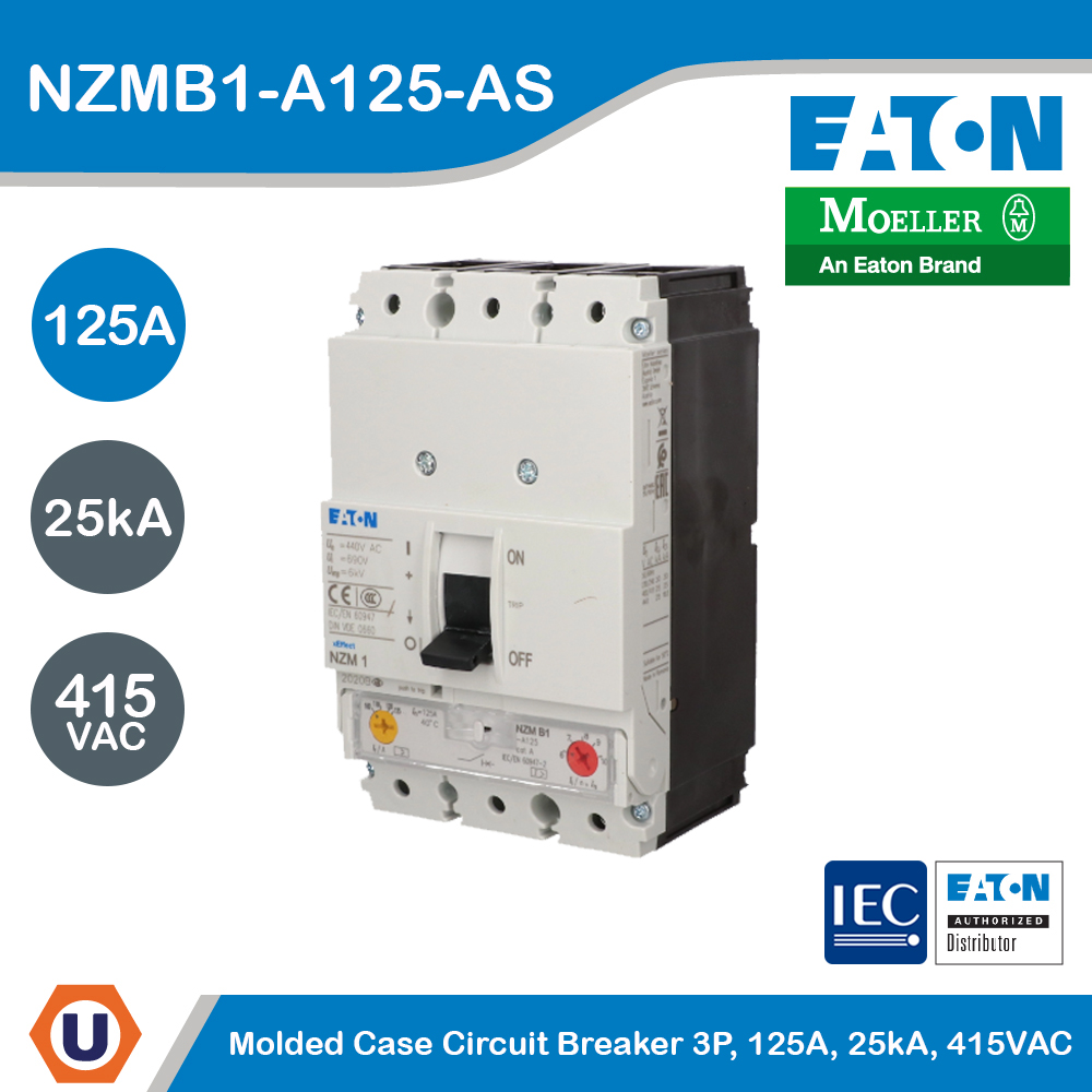EATON Molded Case Circuit Breaker (MCCB) 3P, 125A, 25kA ที่ 415VAC รหัส NZMB1-A125-AS สั่งซื้อ ...