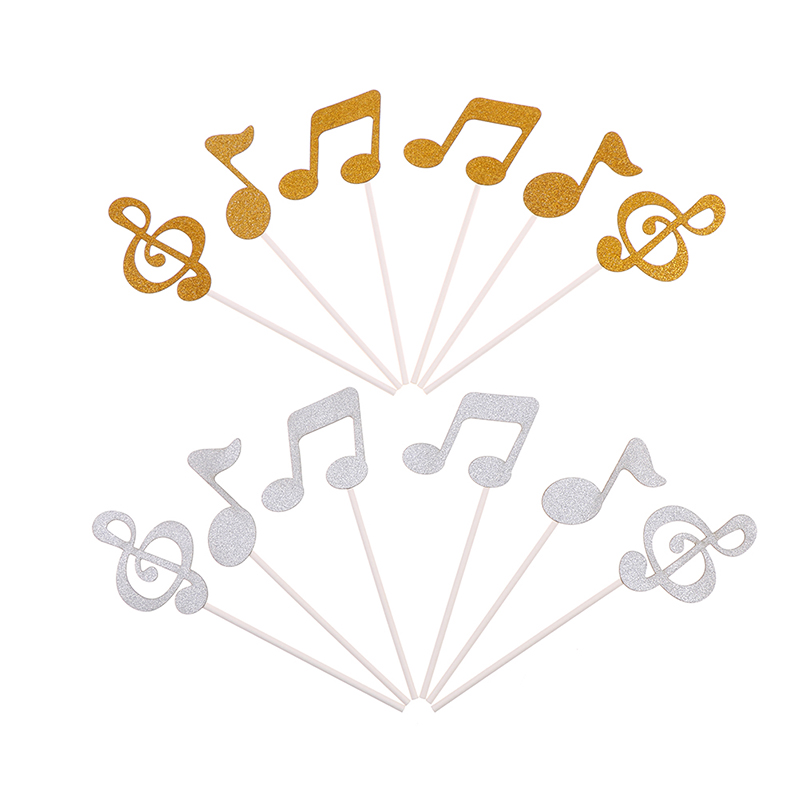 6 Pcs Cake Toppers Glitter Music Note Paper Banner Party Wedding Decor ...