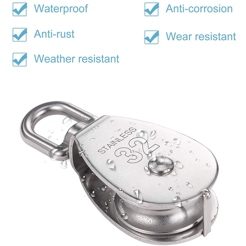 2 Pieces 32 MM Pulley, Single Pulley Set in Stainless Steel 304, Shells ...