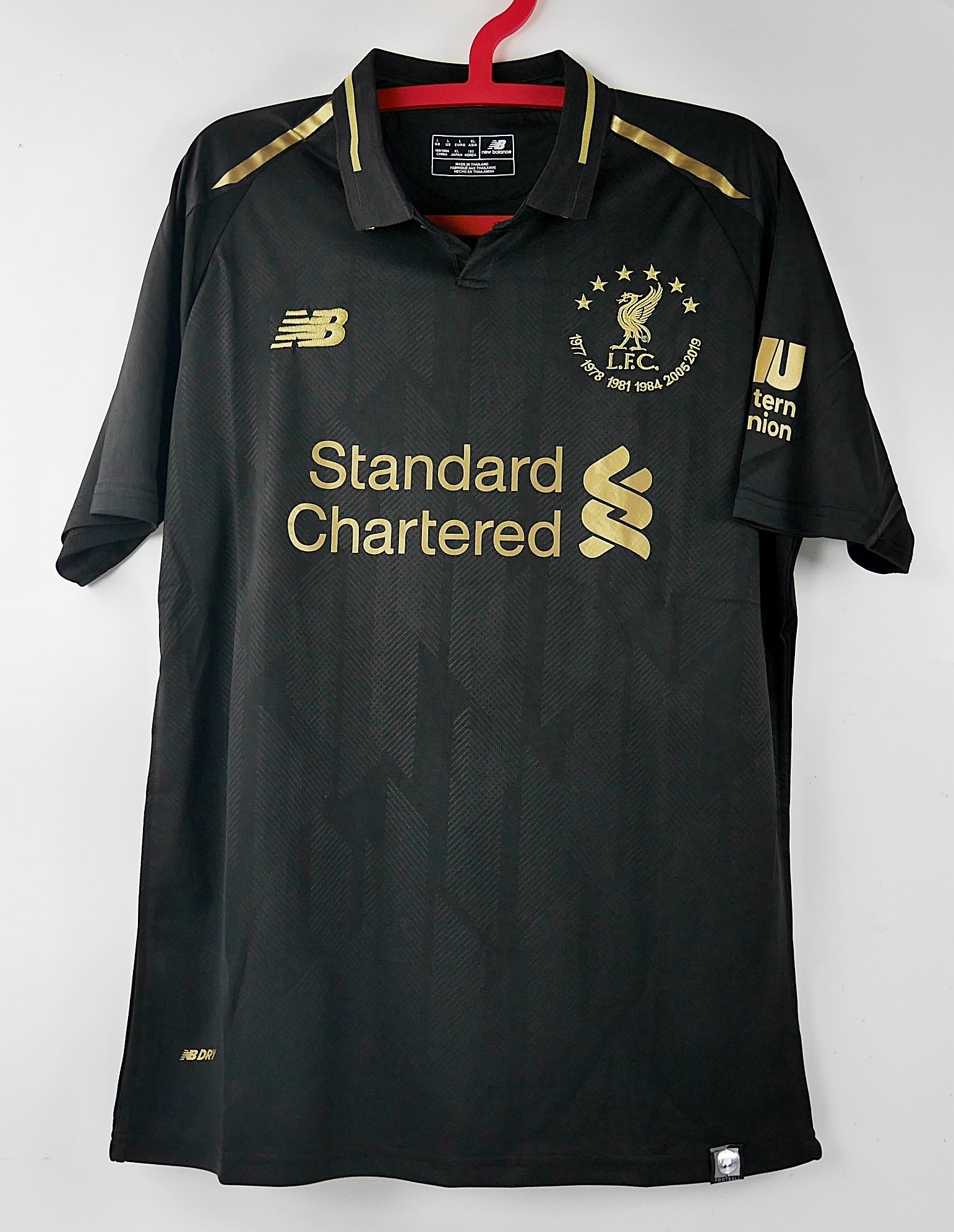 B38 LIVERPOOL 6 TIMES CHAMPIONS 2019-2020 BLACK FOOTBALL SHIRT SOCCER ...