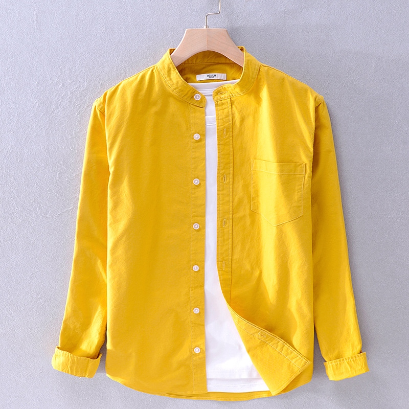 【Ready】 Pure Cotton Long Sleeve Shirt for Men 2020 Autumn New Yellow ...