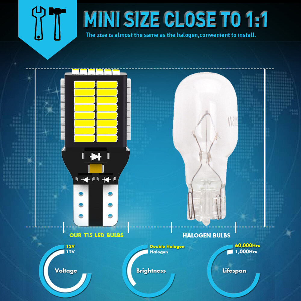 ANMINGPU 2ชิ้น T15 W16W 1600Lm LED Canbus หลอดไฟ LED สำรองไฟท้ายรถยนต์ ...
