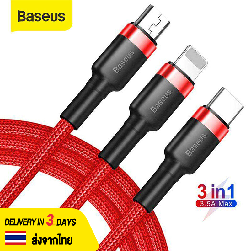 Basesusเคฟลาร์3 In 1สายUSBสำหรับชาร์จiPhone XR X Xs Maxสายชาร์จUSB Type ...